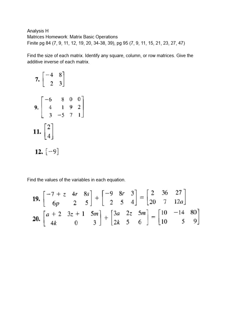 AH Homework Problems For Unit 6 - Matrices | PDF