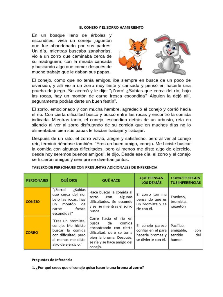 El Conejo y El Zorro Hambriento | PDF