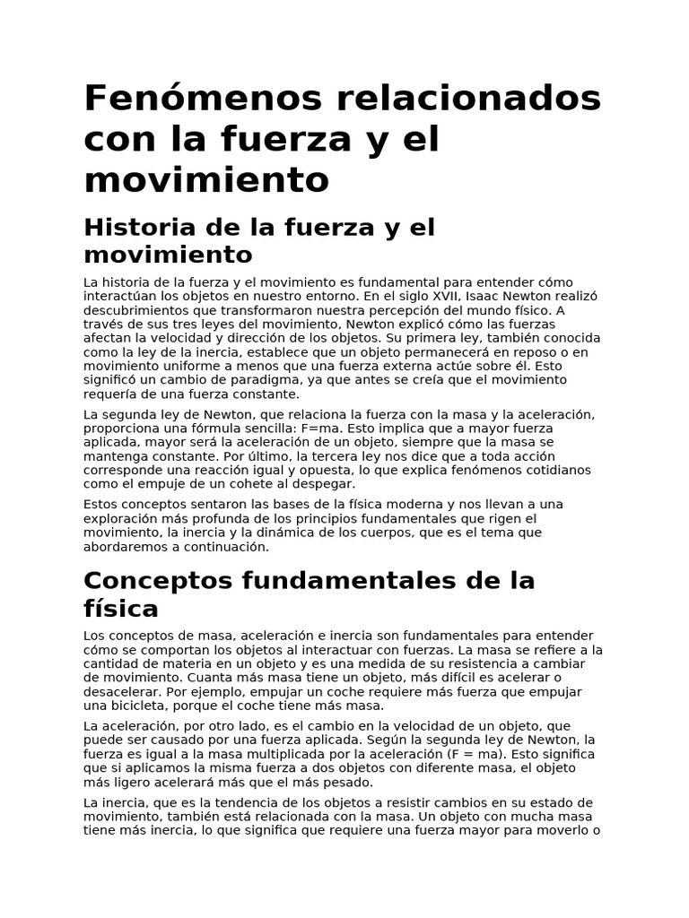Fenómenos Relacionados Con La Fuerza y El Movimiento | PDF | Fuerza | Masa