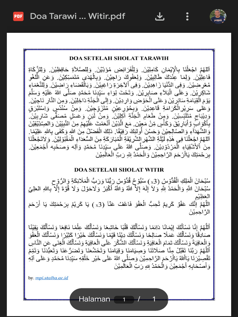 Doa Tarawih dan Witir.pdf - Google Drive | PDF