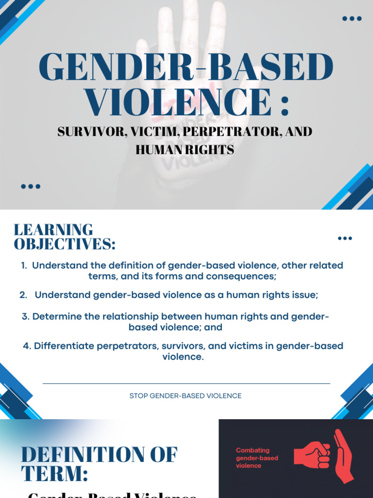 Lesson 15 Gender Based Violence: Survivor, Victim, Perpetrator, and ...
