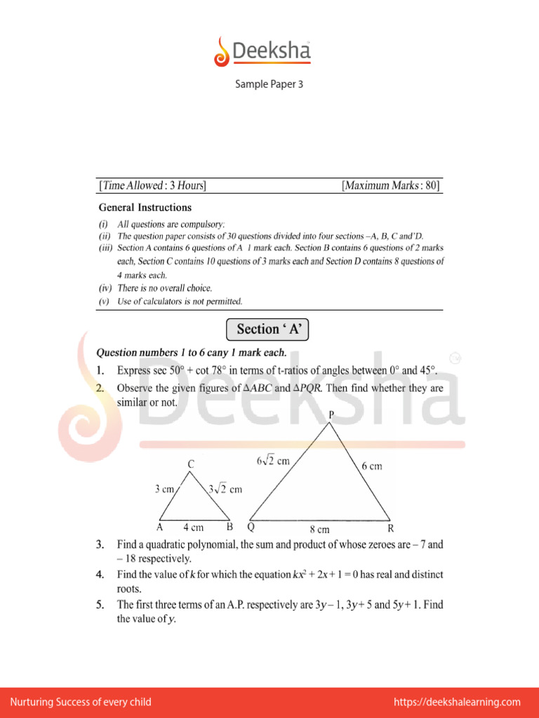 10 Maths Basic CBSE Sample Papers 3 2018 2019 | PDF | Area | Circle