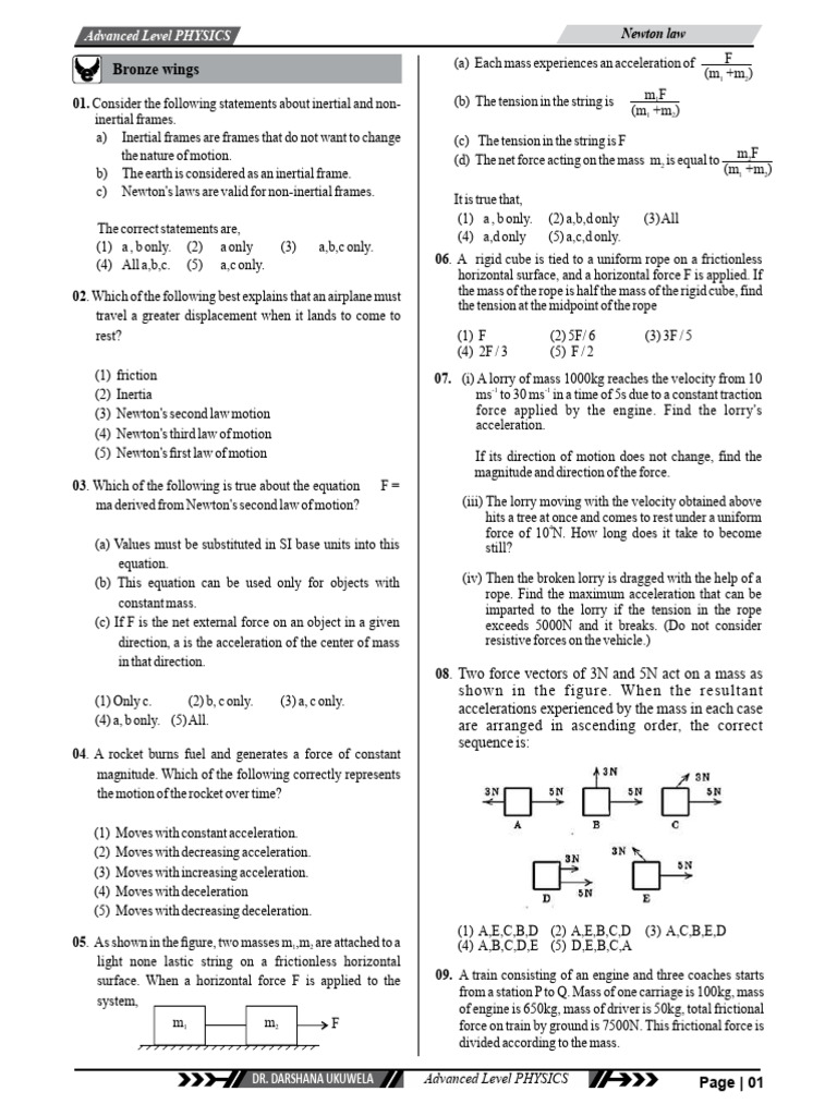 Advanced Level Physics: Newton's Laws | PDF | Force | Acceleration