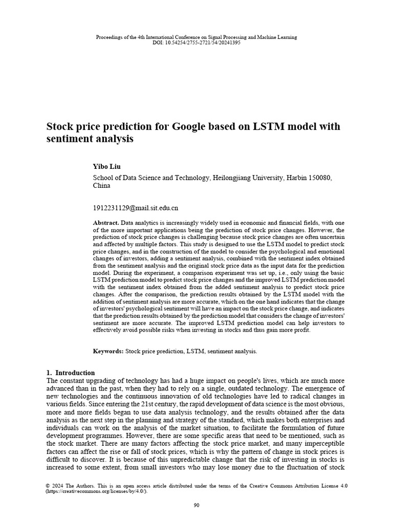 Stock Price Prediction For Google Based On LSTM Mo | PDF | Prediction ...