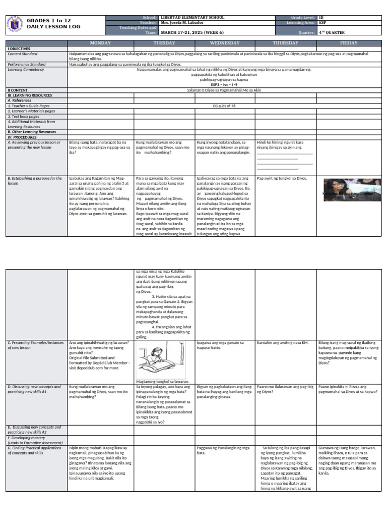 DLL - Esp 3 - Q4 - W6 | PDF