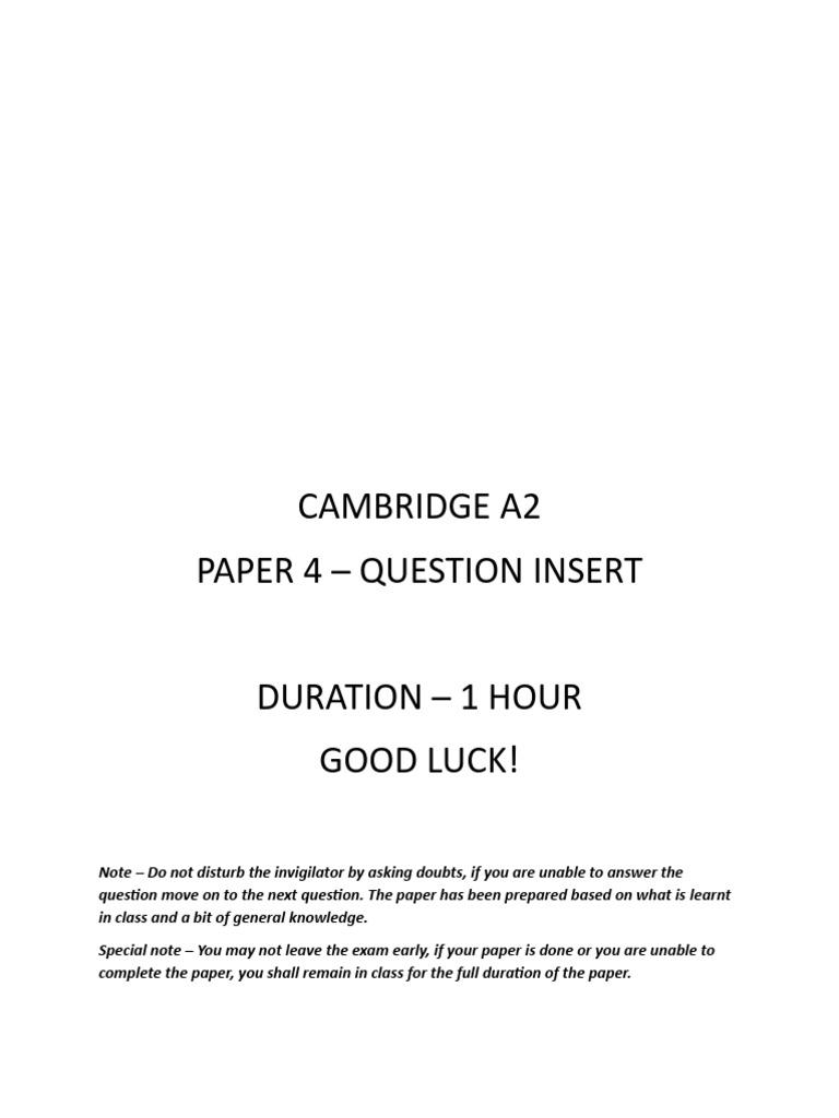 Cambridge A2 Paper - Question Insert | PDF