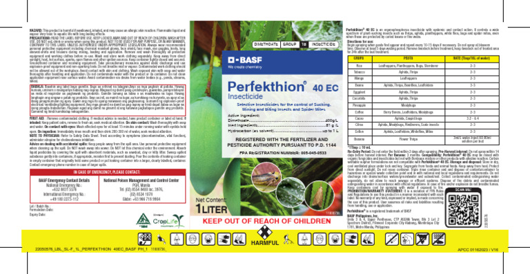 Perfekthion-40-EC 1L V16 | PDF | Insects | Pest (Organism)