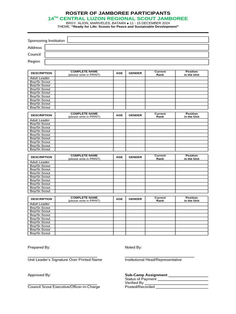 Jamboree Form 03 Roster of Participants | PDF