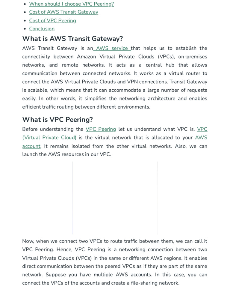 AWS Transit Gateway vs VPC Peering Guide | PDF | Computer Network | Cloud Computing