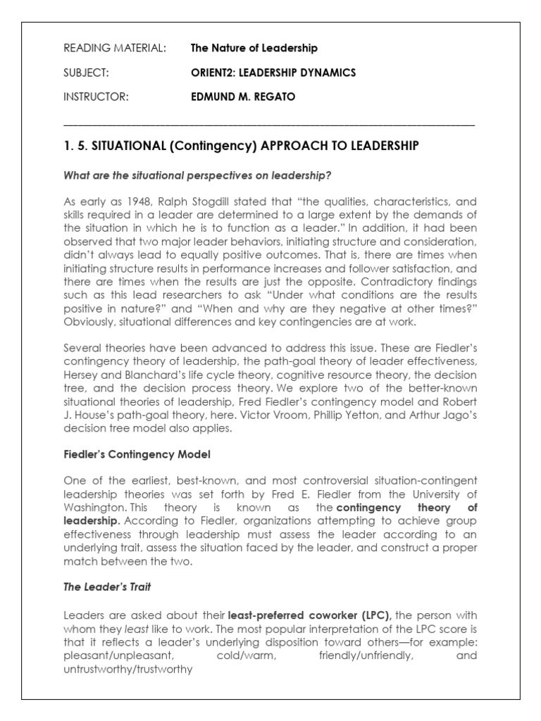 Situational Leadership Approaches Explained | PDF | Leadership ...