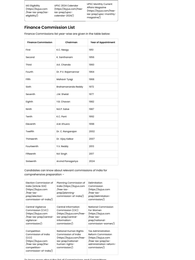 Finance Commission Chairmen List | PDF | Government Of India | Economy ...
