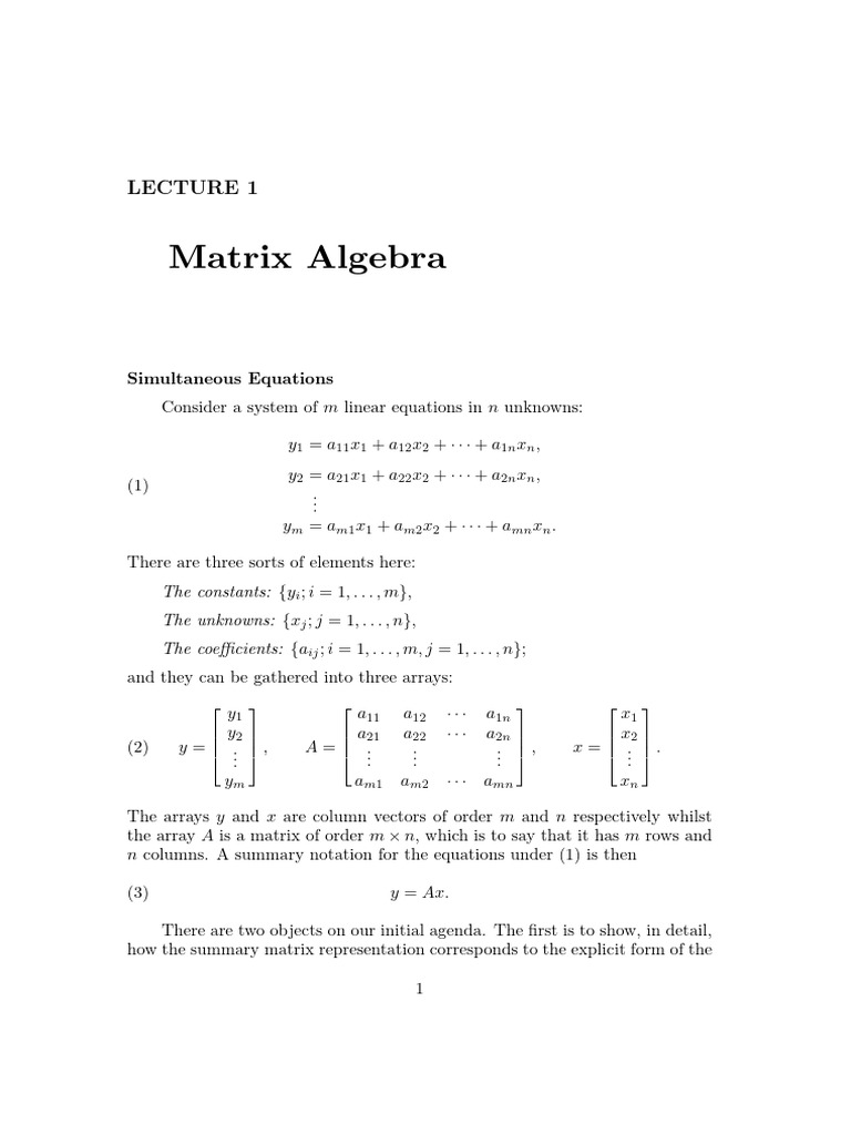 LECTURE1 - Matrix Algebra - 250121 - 083501 | PDF | Cartesian ...