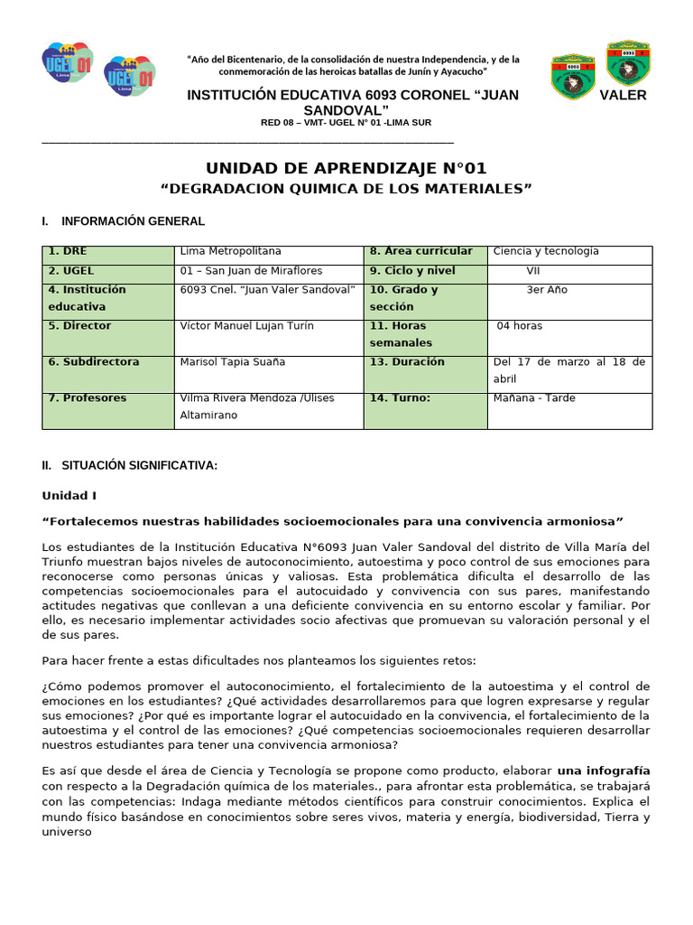 UNIDAD-01-3er AÑO | PDF | Evaluación | Aprendizaje