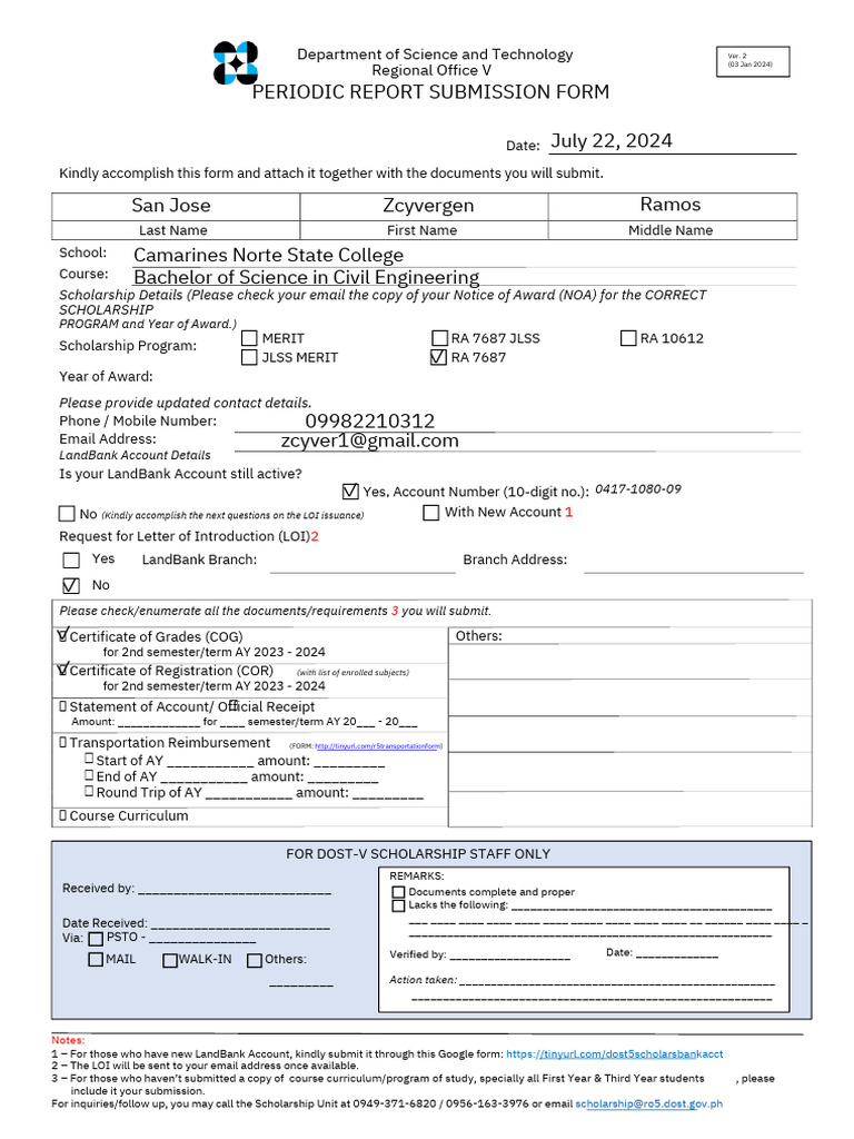 DOST-V Transportation Reimbursement Form | PDF