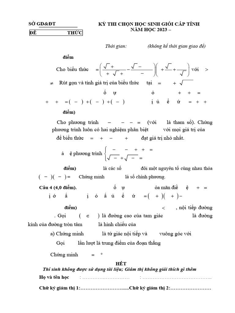 HSG Cap Tinh THCS 2023 2024 | PDF