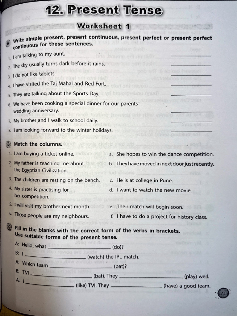 7th Tenses Worksheet | PDF