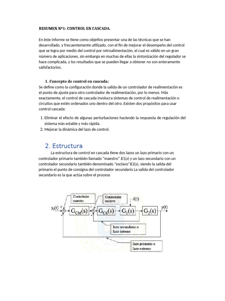 Resumen Control Cascada | PDF | Realimentación | Sistema de control