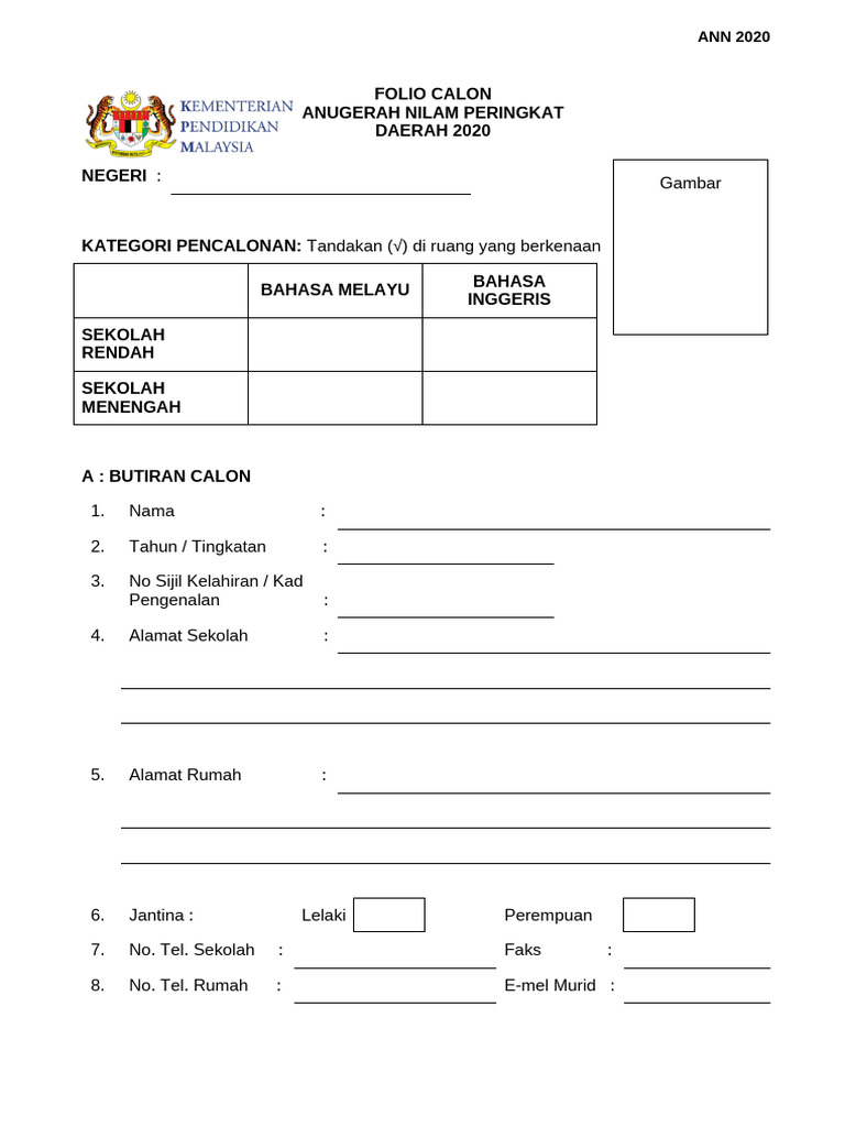 2020 - NILAM 04 - Template Folio Calon Daerah | PDF