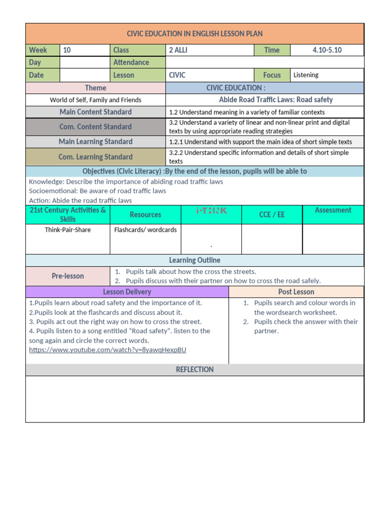 Civic Education: Road Safety Lesson Plan | PDF | Pedestrian Crossing ...