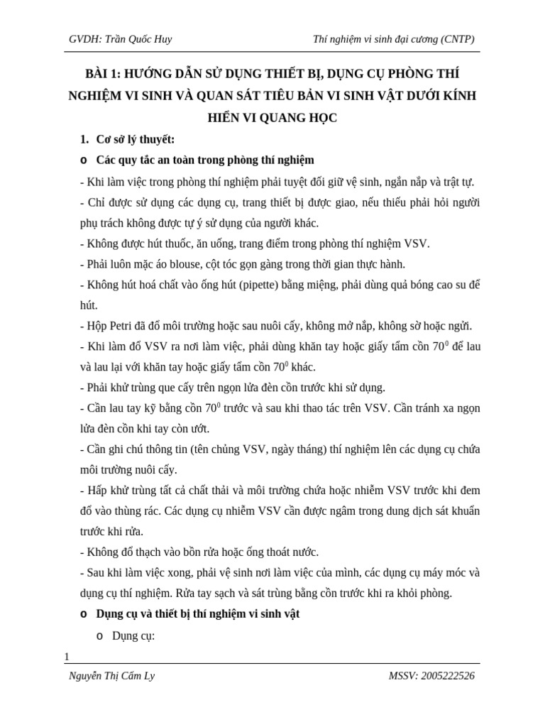 TN VI Sinh Bài 1 | PDF