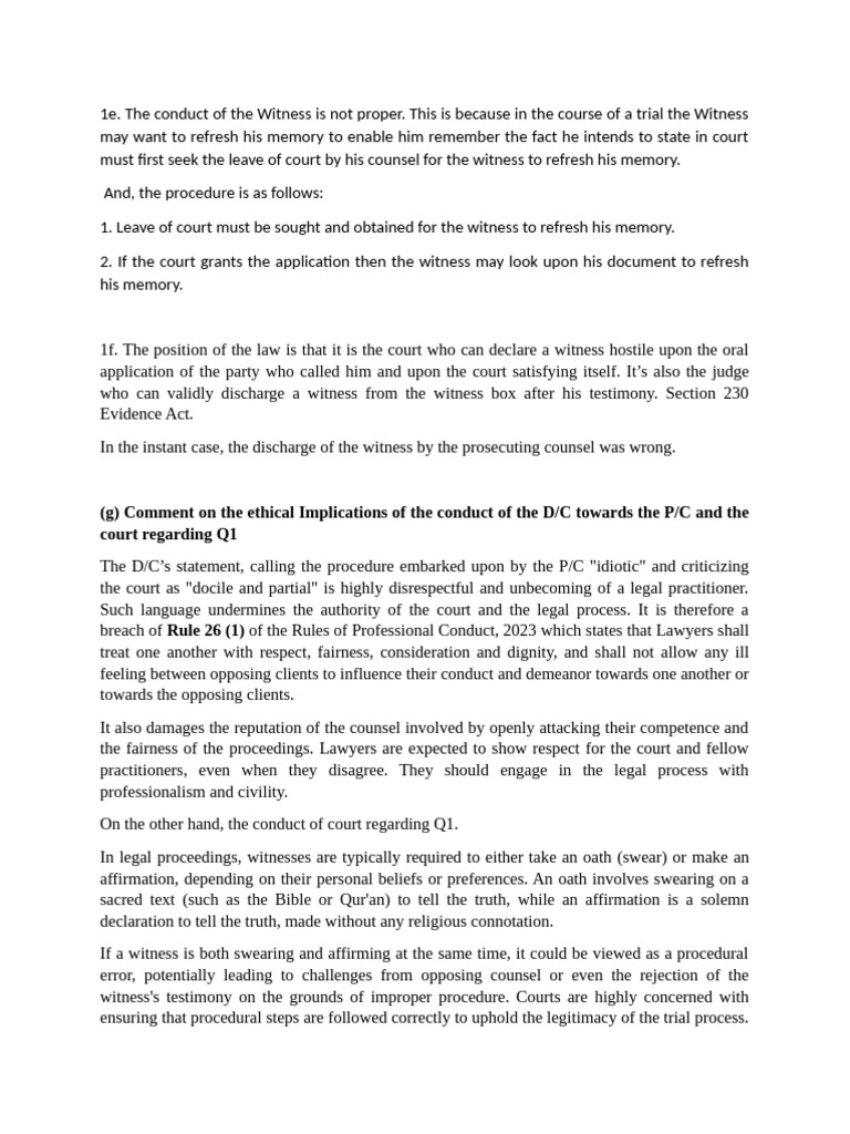 Witness Conduct and Court Procedures | PDF | Witness | Oath