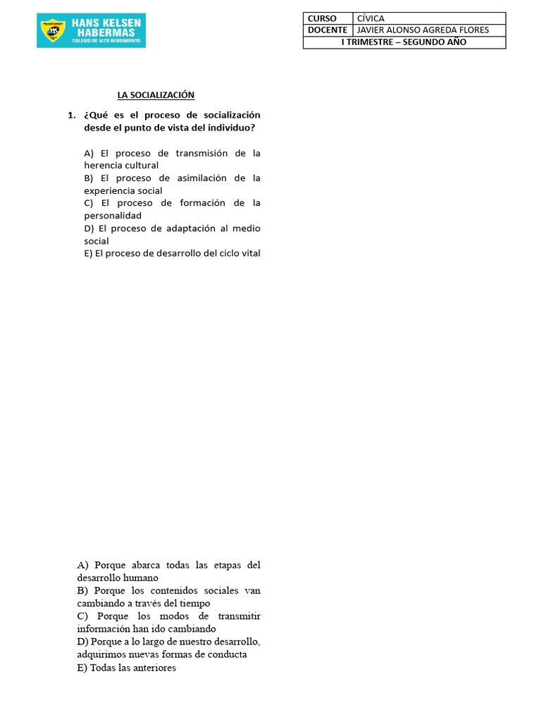 Práctica 2do secundaria cívica | PDF | Socialización | Estado (política)