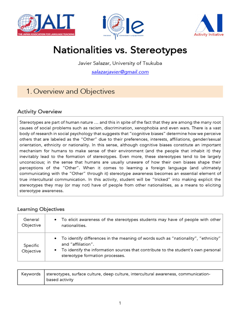Salazar, J - Nationalities vs. Stereotypes (ICLE AI #1) | PDF ...