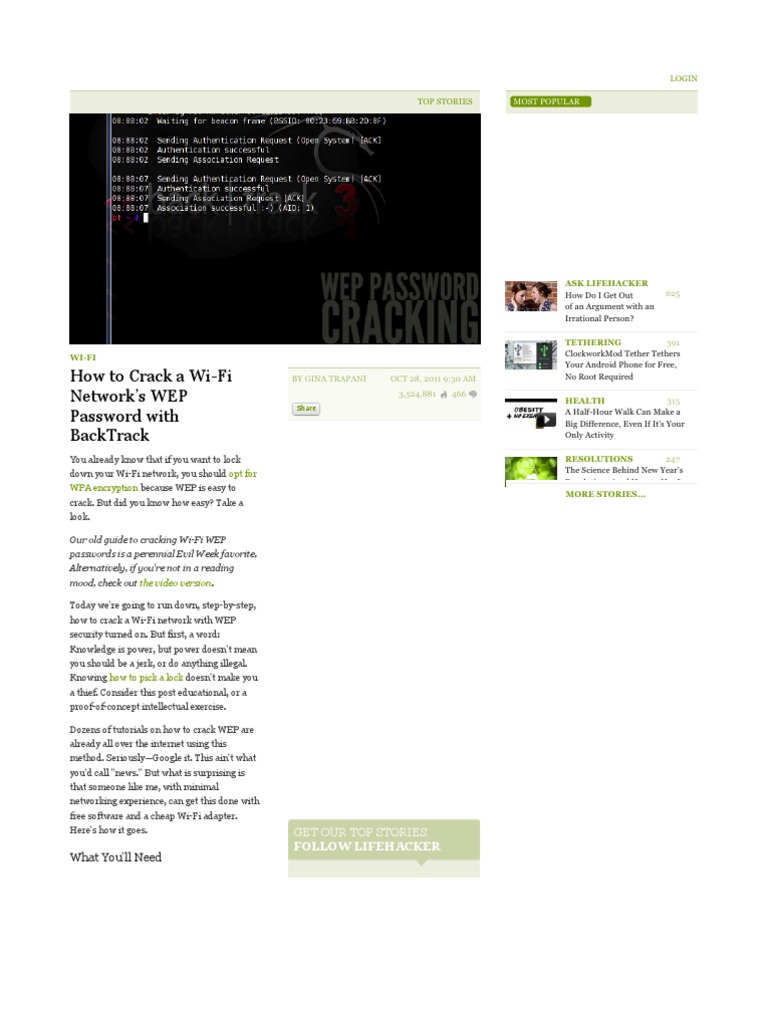 How To Crack A Wi-Fi Networks WEP Password With BackTrack | PDF | Password | Wi Fi