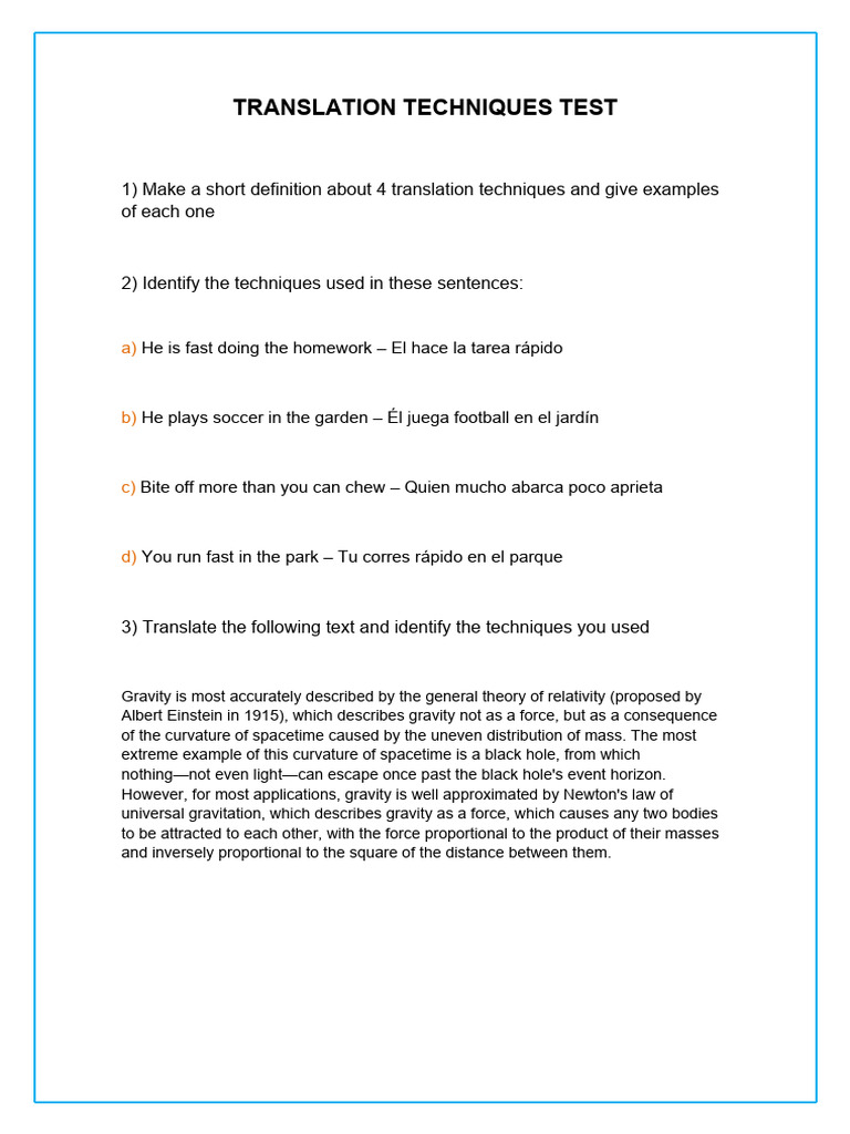 Marielis Marquez - TRANSLATION TECHNIQUES TEST | PDF
