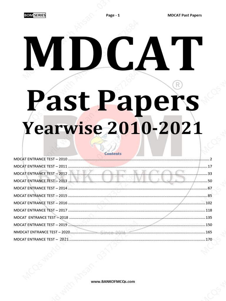 MDCAT Past Papers 2010-2021 | PDF | Acceleration | Force