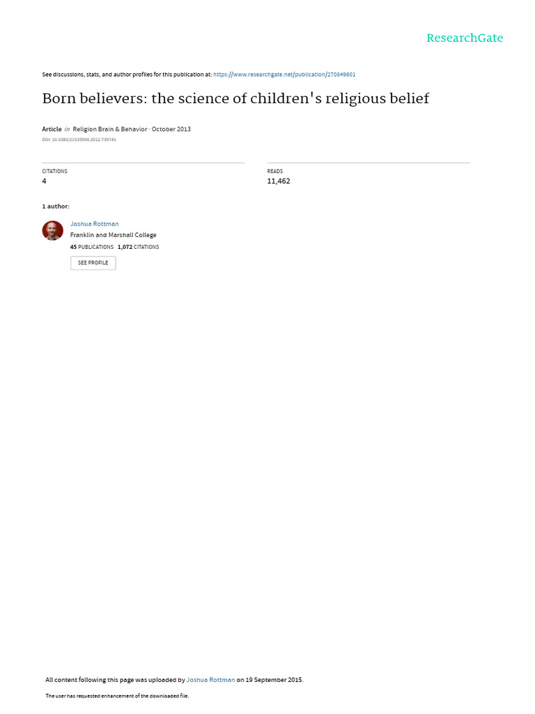 Science of Children's Religious Belief | PDF | Theory Of Mind | Mind