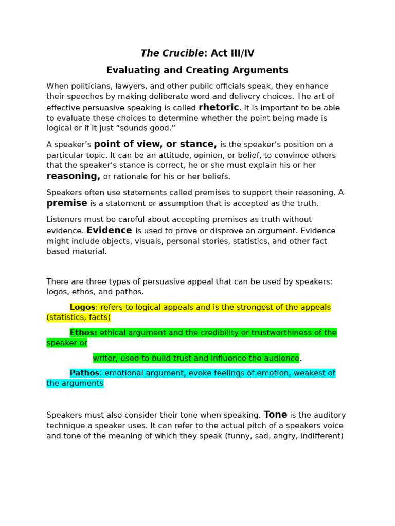 Rhetoric in The Crucible: Act III/IV | PDF | Public Speaking | Argument
