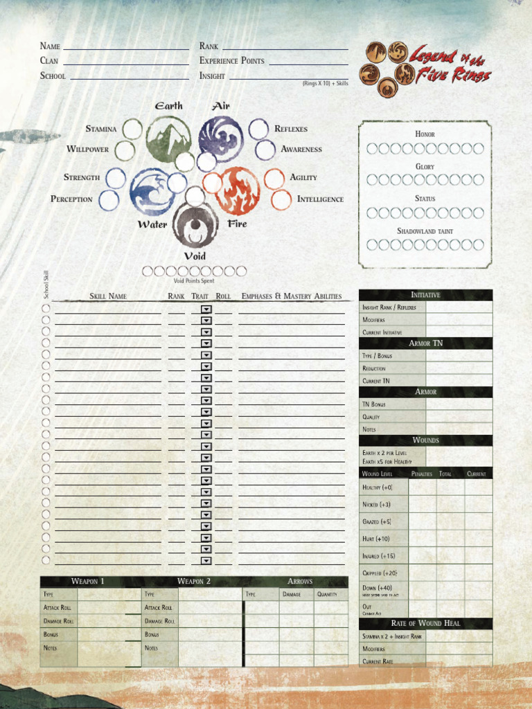 L5R 4E Character Sheet Form | PDF | Role Playing Games | Gaming