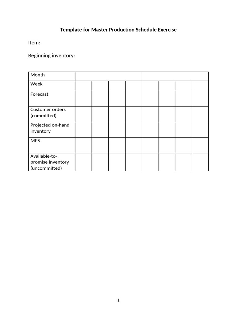 Template For Master Production Schedule Exercise v01-1 | PDF