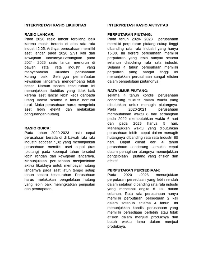 Interpretasi Alk Rasio Keuangan | PDF