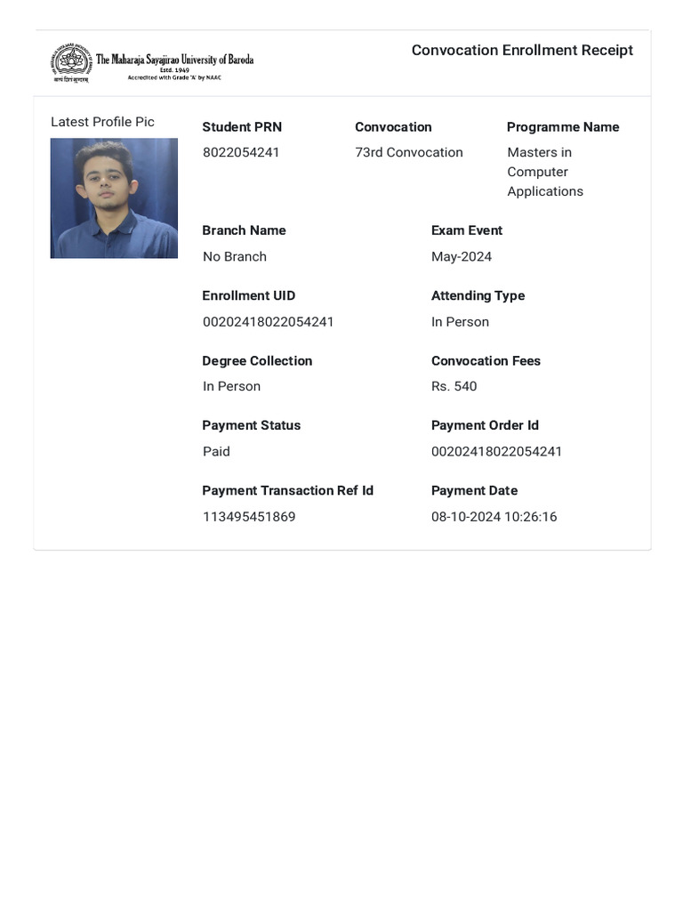 Convocation E-Receipt | PDF