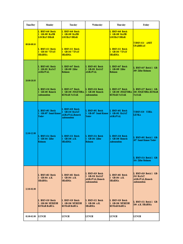 Time Table MBA | PDF