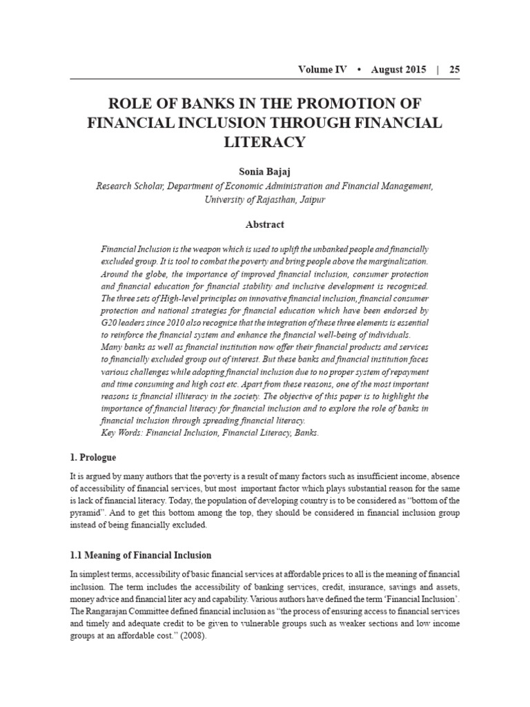 Promoting Financial Literacy in Banking | PDF | Financial Inclusion | Banks
