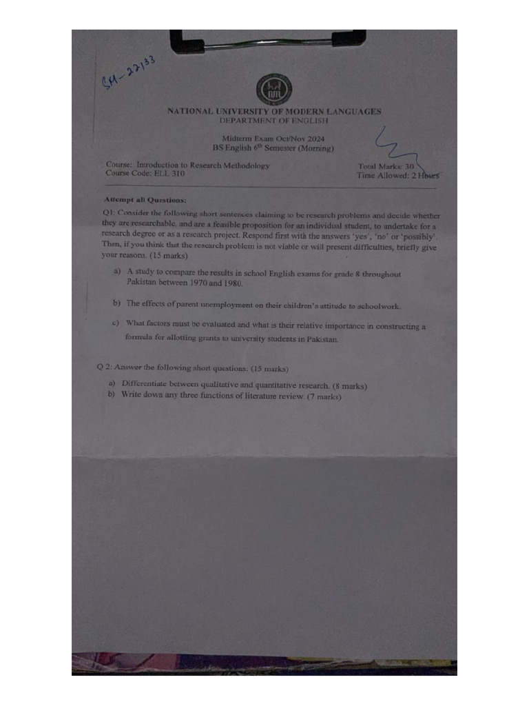 BS 6th Morning Mids November 2024 | PDF