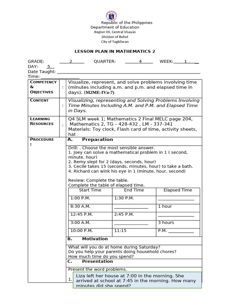 Lesson Plan Math2 Q4 W1 Day5 | PDF | Mathematics