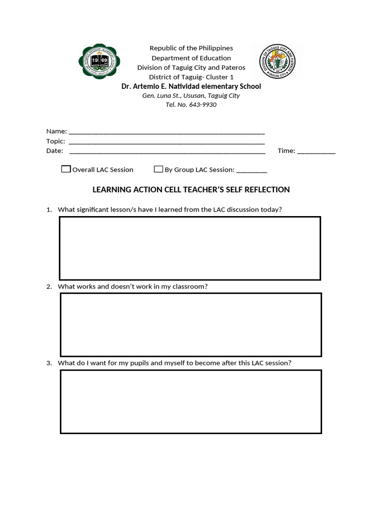LAC Teachers Self Reflection | PDF