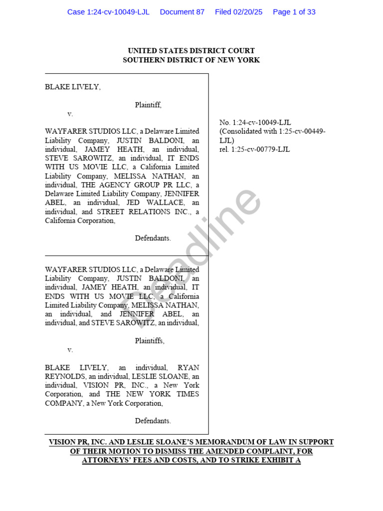 Blake Lively - Leslie-Sloane-Dismissal-Motion | PDF | Common Law | Justice