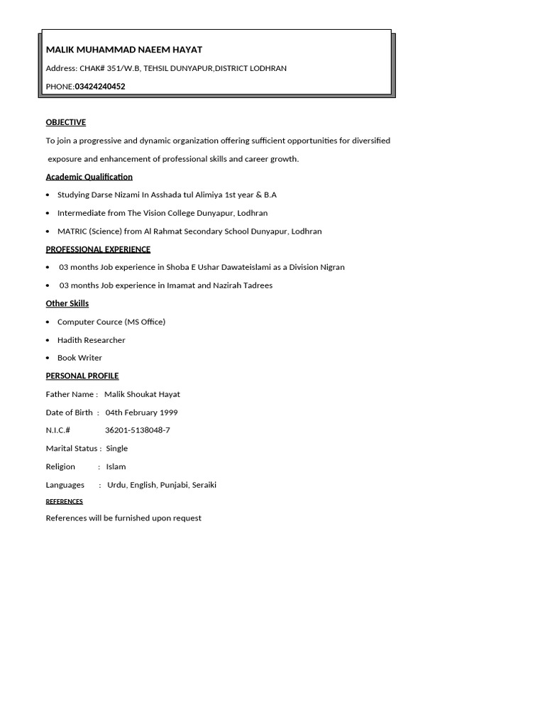 Profile of Malik Muhammad Naeem Hayat | PDF