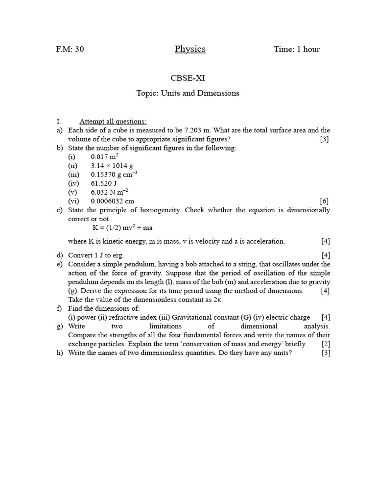Units Dimensions Test | PDF