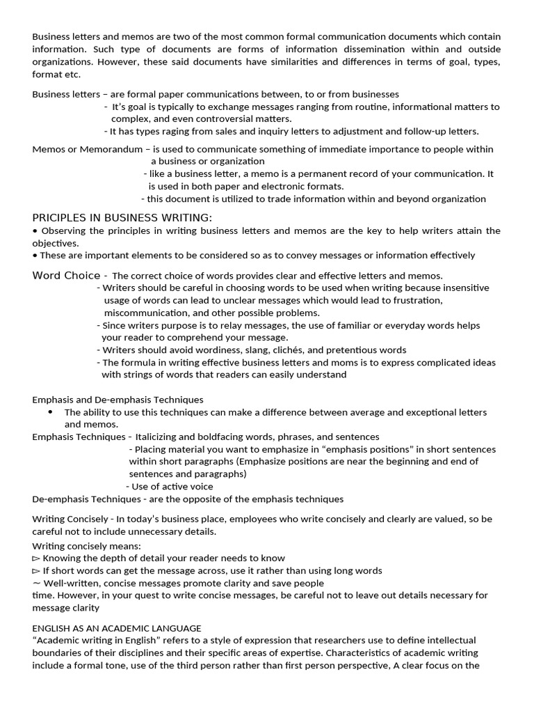 Business Letters and Memos Are Two of The Most Common Formal ...