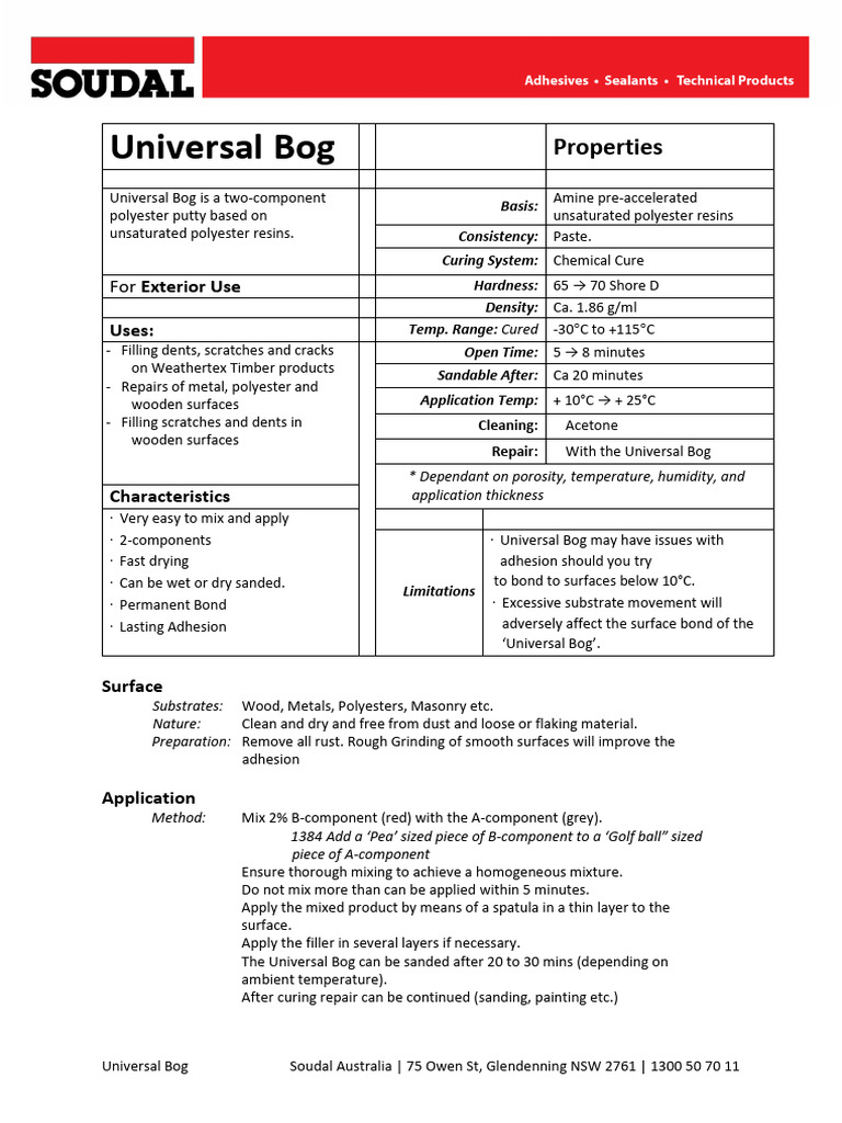 Soudal Universal Bog - Australia | PDF | Polyester | Adhesion
