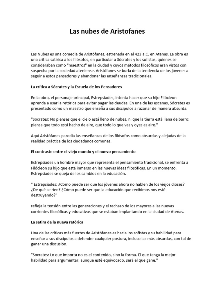 Crítica de Aristófanes en "Las Nubes" | PDF | Sócrates | Aristófanes