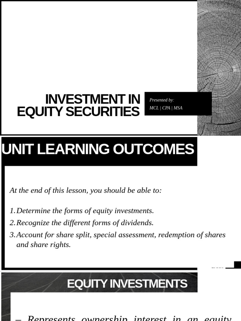 Equity Investments | PDF | Dividend | Stocks
