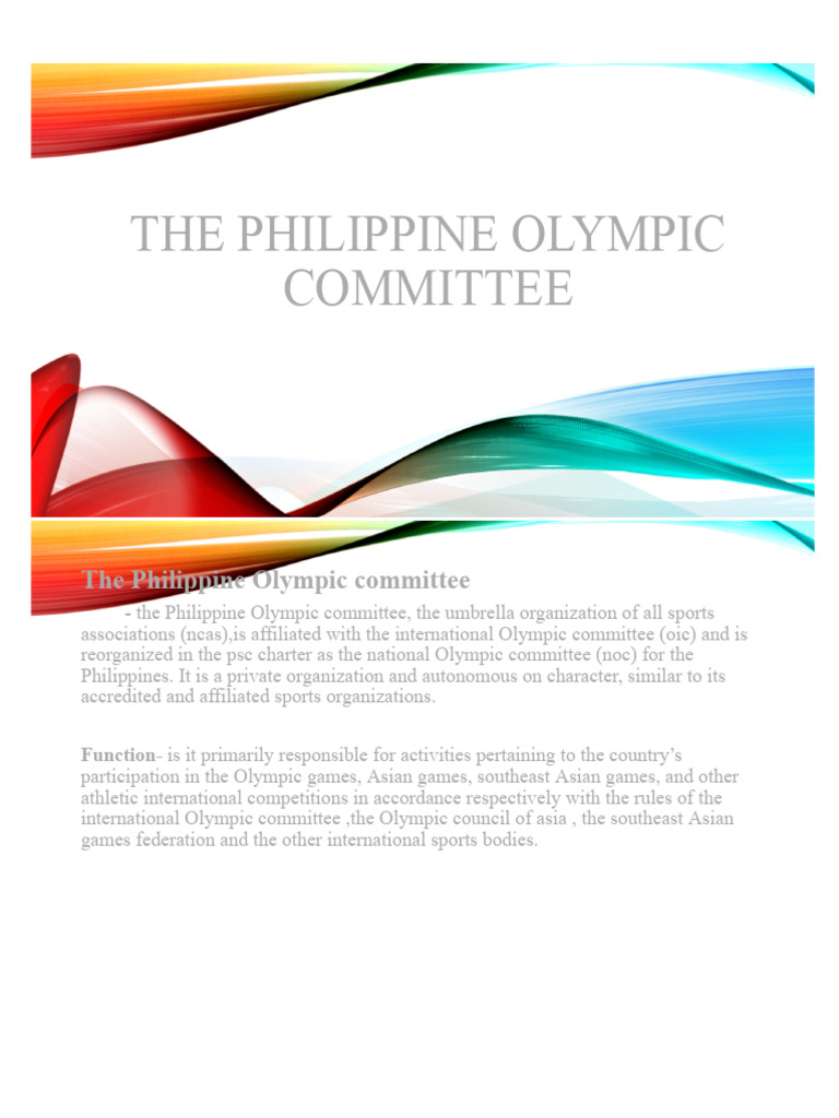 Philippine Olympic Committee Overview | PDF | Sports | Multi Sport Events