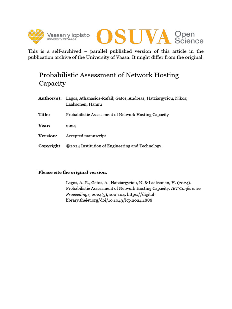 Probabilistic Assessment of Network Hosting Capacity | PDF | Probability Density Function ...